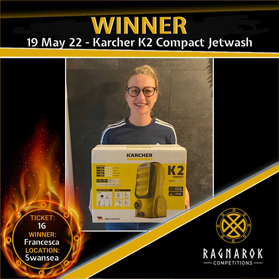 Francesca wins the Karcher K2 Compact Jetwash - Ragnarok Competitions